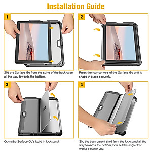 Fintie Hard Case for Microsoft Surface Go 4/3/2/1 (2023/2021/2020/2018), Shockproof Folio Protective Rugged Cover Compatible with Type Cover Keyboard + Original Kickstand, Frost Clear