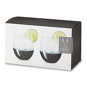 Viski Gunmetal Cocktail Set of 2 19 oz Stemless Wine, Glass, Polished Finish, Black Dipped Tumblers