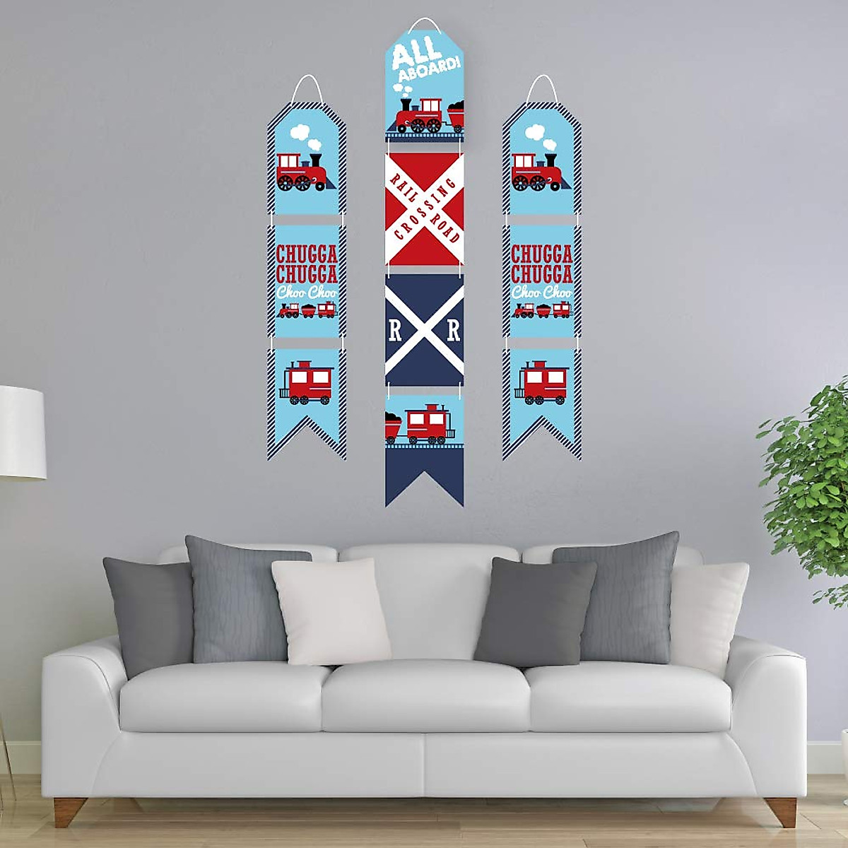 Big Dot of Happiness Railroad Party Crossing - Hanging Vertical Paper Door Banners - Steam Train Birthday Party or Baby Shower Wall Decoration Kit - Indoor Door Decor