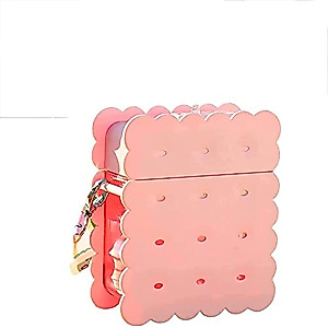 380ML Biscuits Shape Water Bottle,Kawaii Square Water Bottle with Straw,Crossbody Drinking Bottle,Adjustable Shoulder Strap Leak Proof Cups,Convenient Creative Cute Kids Travel Accessories (AA, Pink)