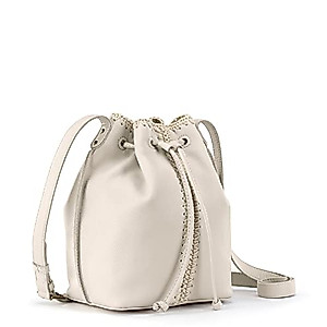 The Sak Womens Ivy Leather Drawstring Bucket, Stone, One Size US