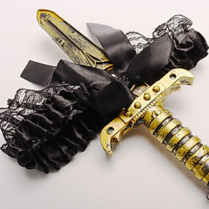 2 Pcs Bow Garter with Pirate Dagger Lace Bow Leg Ring Sword Leg Holster for Halloween Carnival Dress Up Props Women Girls Favor,Black