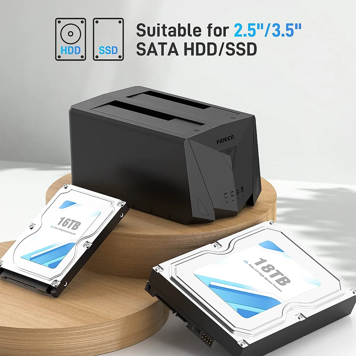 FIDECO USB 3.2 Gen 1 to Hard Drive Docking Station, Hard Drive Dock for 2.5 or 3.5 inch SATA I/II/III HDD SSD with Hard Drive Duplicator/Offline Clone Function and 2 USB Cables, Support UASP