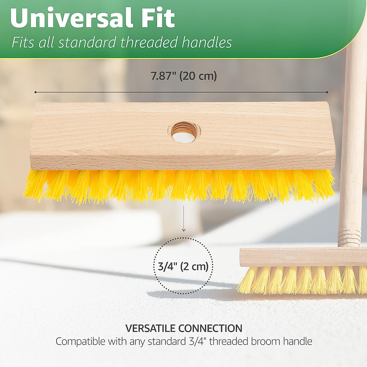 Deck Scrub Brush Head 7.87" - Deck Brush for Scrubbing Heavy Duty, Concrete Brush with Hard Nylon Bristles, Scrub Broom Head, Outdoor Stiff Bristle Brush for Cleaning Wooden Deck, Floor Scrub Brush