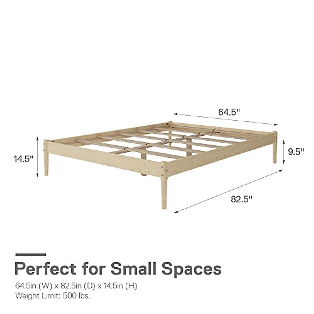 DHP Lorriana 14" Solid Pine Wood Platform Bed Frame, Queen Size, Natural