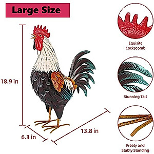 chisheen Metal Rooster Decor,Yard Chicken Decorations,Outdoor Garden Statues, Metal Chicken Sculpture for Backyard Patio Kitchen Decor & Lawn Ornaments