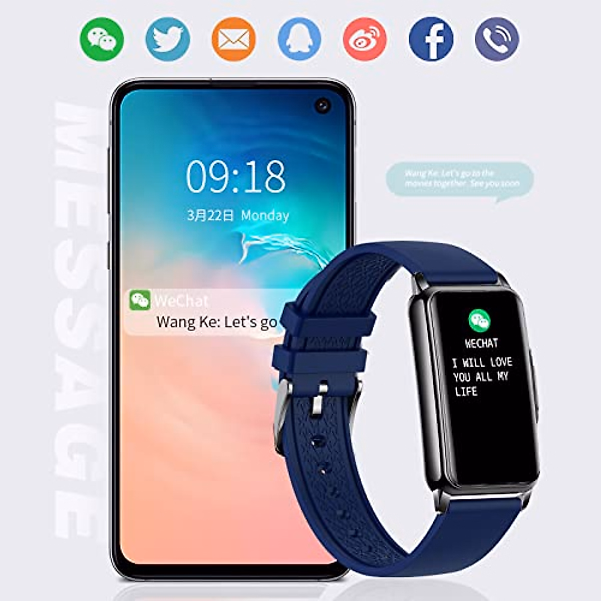 Blue Fitness Tracker Smart Bracelet for Men and Women Ladies Smart Watch with Pedometer Sleep Message Notification 1.47" Full Touch Screen for Android and iOS Phones