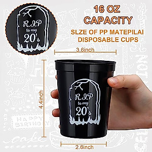 Ainibar 20 Pack RIP Twenties Party Cup, 16 oz 30th Birthday Black Plastic Tumbler Cups, RIP to My 20s Birthday Stadium Party Cups Death to My 20s Birthday Decorations for 30th Birthday Party Supplies