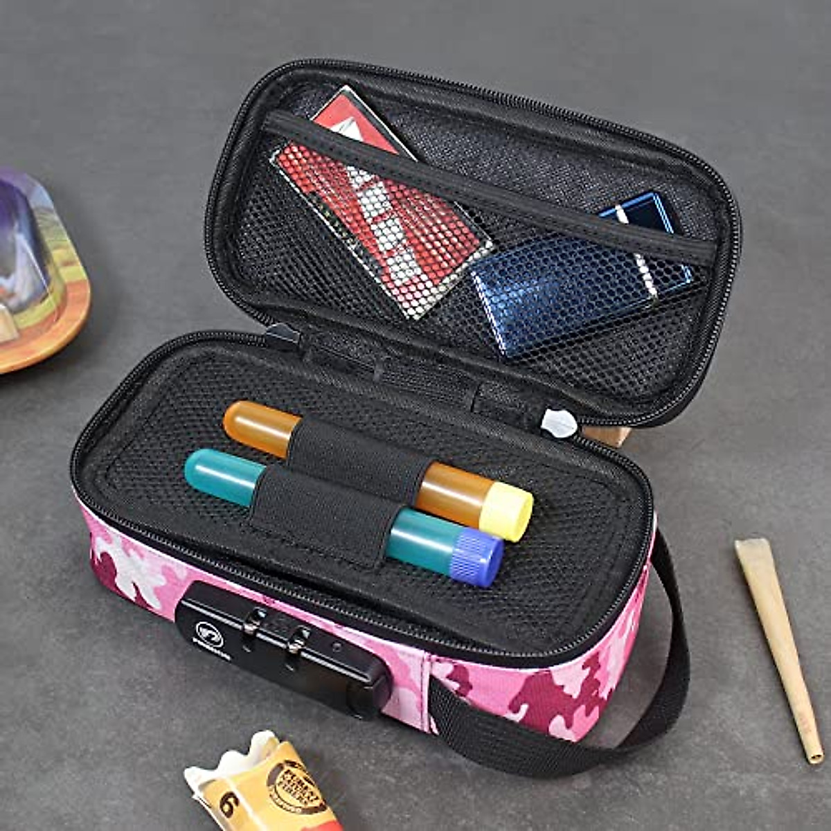 FIREDOG Smell Proof Bag with Combination Lock (Red Camo, 8x4x2.75 Inch)