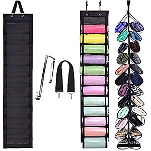 KISYONGUS Leggings Organizer Storage, T Shirt Organizer, Hanging Legging Organizer for Closet, Hanging Clothes Organize with 24 Compartment Organizers for Yoga, T-Shirts, and Jeans (Black, 1 Pack)