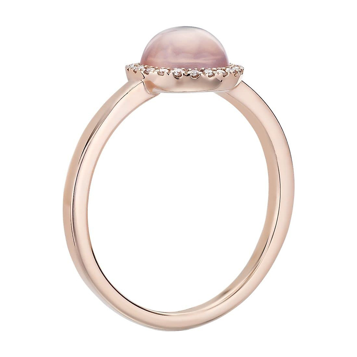 JewelryGift 18K Rose Gold Plated Simple Halo Ring Natural Rose Quartz Cabochon Loose Gemstone Bezel Set Fine Jewelry Ring for Women and Girl US Size : 5