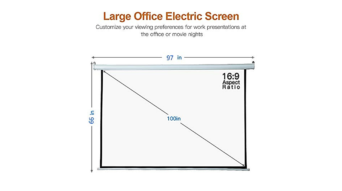 100" Motorized Projector Screen 16:9 HD | Wall/Ceiling Mount