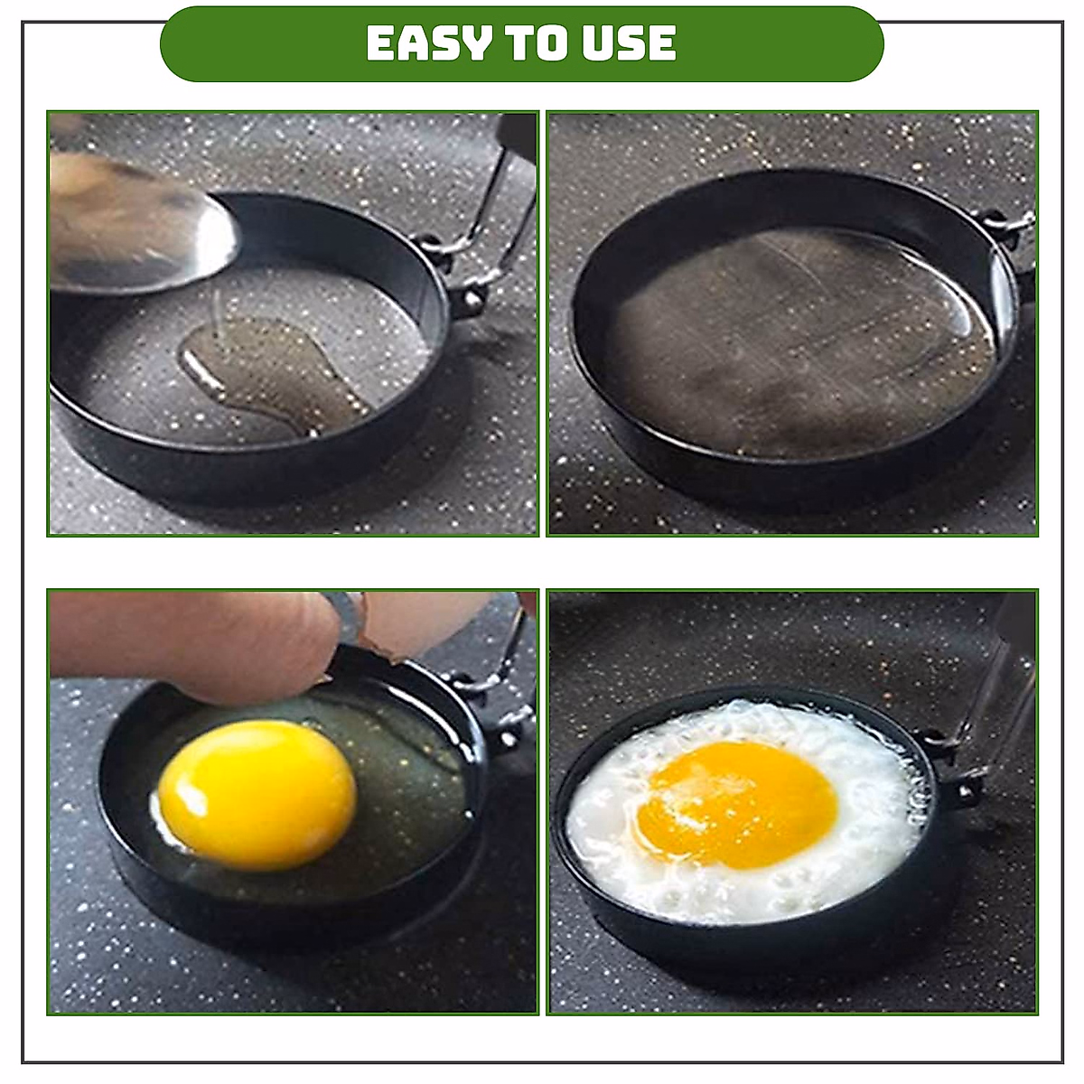 Large 3.5" Nonstick Egg Rings Set of 4, Round Crumpet Ring Mold Shaper for English Muffins Pancake Cooking Griddle - Portable Grill Accessories for Camping Indoor Breakfast Sandwich Burger