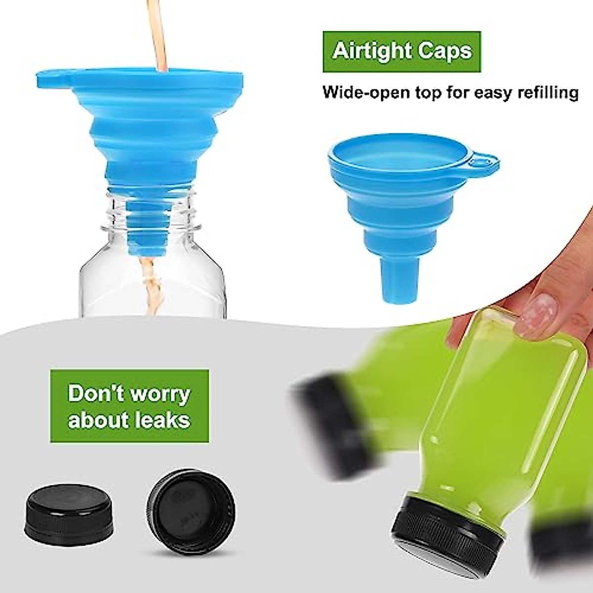 Moretoes 20pcs 4oz Small Juice Bottles Mini Plastic Bottles for Liquids, Empty Ginger Bottles with Caps Reusable Water Containers with Tamper Proof Lids Black for Milk Smoothies and Other Beverages