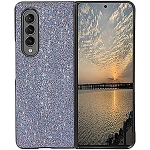 ZYKY Glitter Phone Case for Galaxy Z Fold 3, Sparkling Leather Back Cover Protector PC Hard Shockproof Protection Shell Compatible with Samsung 3 5G (Black)