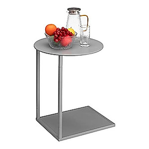 HollyHOME Round&Rectangle Metal End Side Table, Accent Anti-Rust Waterproof Simplistic Sofa Table, Modern Outdoor&Indoor Characteristic Coffee Table, (D)18.03"x(H)23.03"x(L)17.24"x(W)13.27", Grey