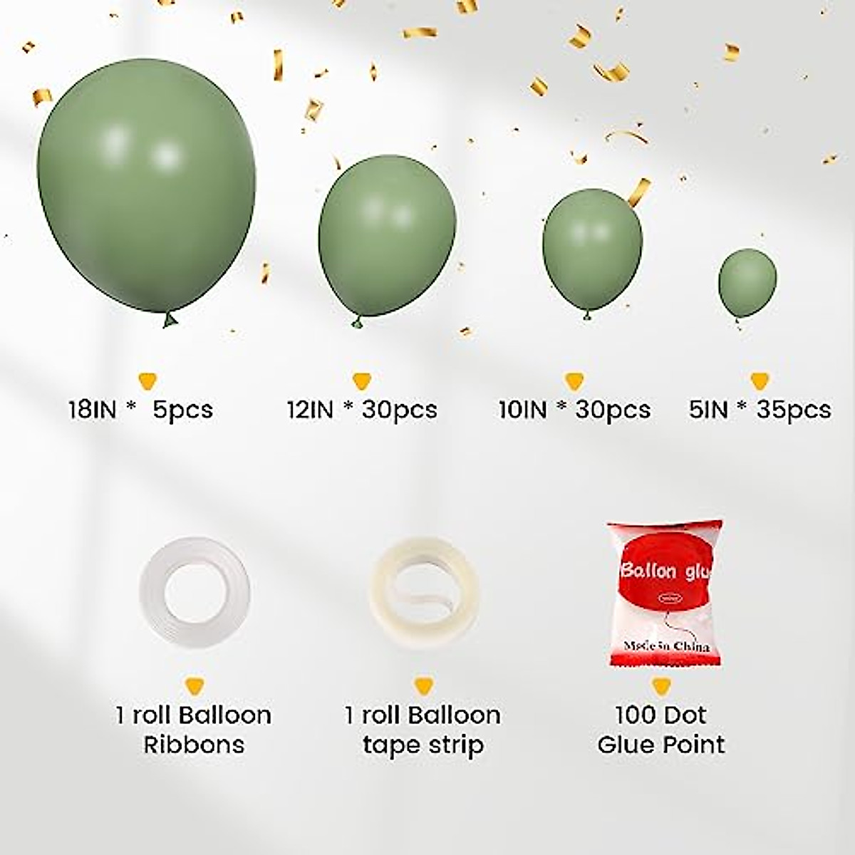 GAGAKU 100pcs Sage Green Balloons Different Sizes 5/10/12/18 Inch for Garland Arch, Olive Green Party Balloons for Baby Shower Wedding Birthday Anniversary Eucalyptus Themed Party Decoration