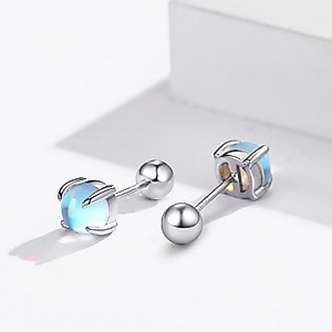 Moonstone Earrings for Women 925 Sterling Silver Moonstone Stud Earrings Round Moonstone Earrings Jewelry Gifts for Women