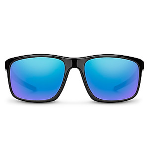 Suncloud Respek Polarized Sunglasses – 100% UV Protection – Comfortable Fit, Trendy Design – for Men & Women – Black + Polarized Blue Mirror Lenses