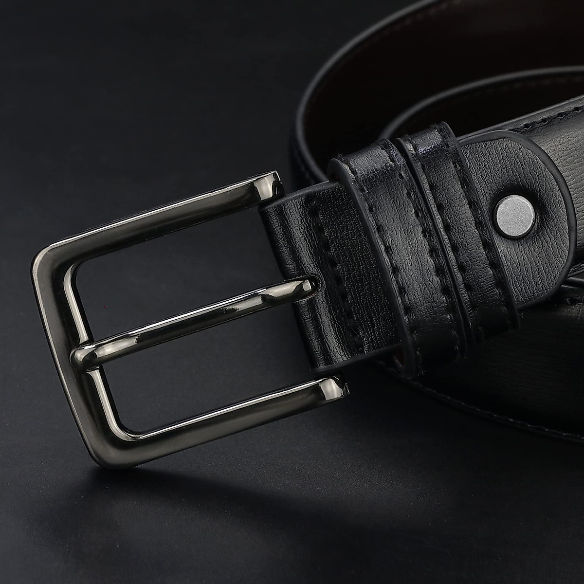 Alphyly Neries Men Black Leather Belt, Men's Casual Dress Belt For Suits, Jeans, Uniform, Work Business Belt For Men