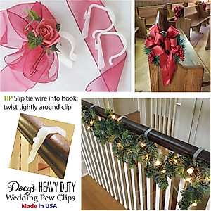 Doey's Heavy Duty Pew Clips for Weddings (12-Pack) Dependable Flexible Hook for Church Ceremony Aisle Decorations - Secure Bows, Flowers, Signs, Garland to Pew Ends, Bench Seats, Chairs (Made in USA)
