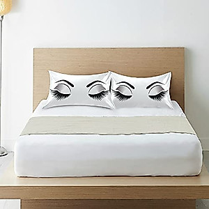 xigua Silk Satin Pillowcase for Hair and Skin,Black Fluffy Eyelashes with Closed Eyes Slip Pillow Cases,Satin Cooling Pillow Covers with Envelope Closure Queen Size 20x30 in