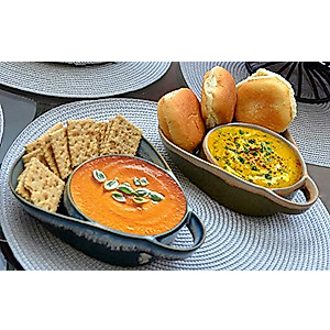 Roe & Moe Stoneware Soup & Side Bowls Set of 2 (Olive Green & Dark Teal)