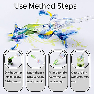 ESSSHOP Handmade Glass Dip Pen Set, Calligraphy Fountain Pen Kit- 12 Colors Ink, Glass Washing Cup, Pen Holder, Crystal Rainbow Glass Ink Pen for Art, Writing,Drawing, Signatures, Mother's Day Gifts