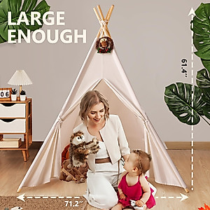 Sumbababy Teepee Tent for Kids with Carry Case, Natural Canvas Teepee Play Tent, Toys for Girls/Boys Indoor & Outdoor Playing (White Teepee Tent)