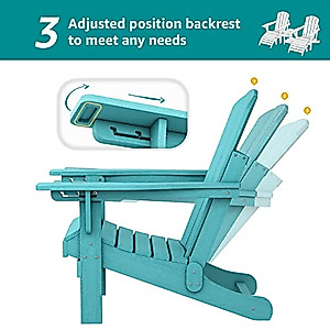 SERWALL 5-Piece Adirondack Chair and Ottoman and Table Set, Weather Resistant Adjustable Backrest Adirondack Chair with Ottoman and Side Table, Adirondack Chair for Backyard, Garden, Deck, Cyan Blue
