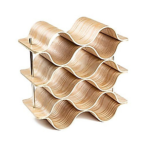 Asian Home 9 Bottle 6-Tier Wave Desktop Wine Rack Freestanding Countertop Bottle Holder for Wine Storage, Wood, Modern and Minimalist
