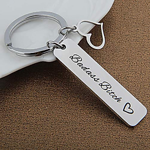 QIIER Badass Bitch Keychain Cancer Awareness Keychain Survivor Jewelry Graduation Gift Best Friend Keyring Gift (silver)