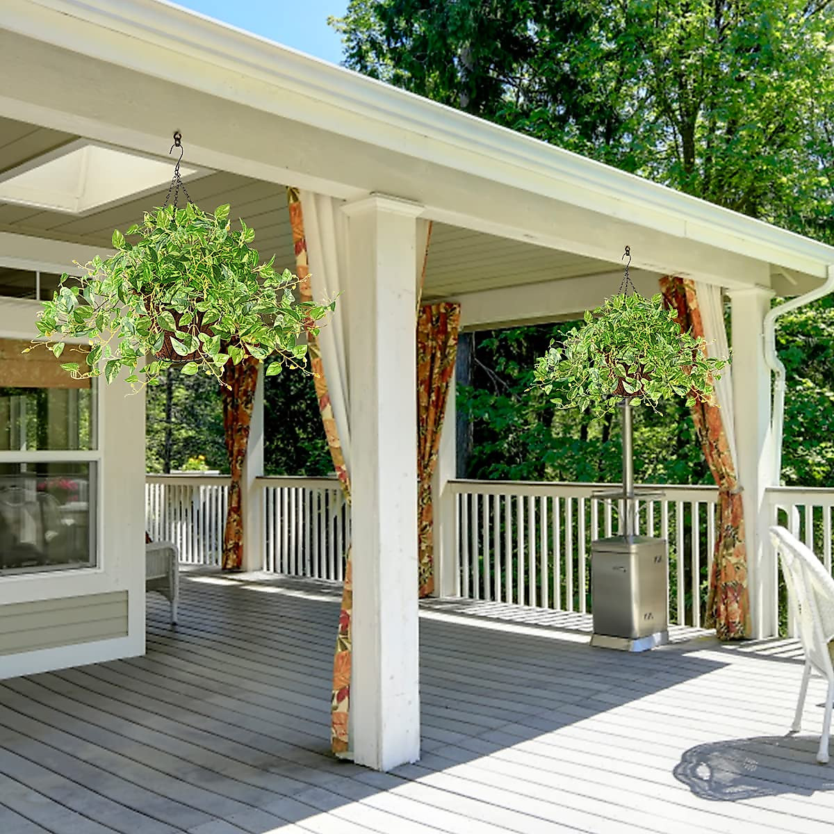 ZFProcess Artificial Flowers Hanging Basket with Artificial Ivy Vine for Outdoor/Indoor,Fake Ivy Vine Flowers in Coconut Lining Hanging Basket,4 Branches Ivy Vine Flowers in 12'' Basket(Green)