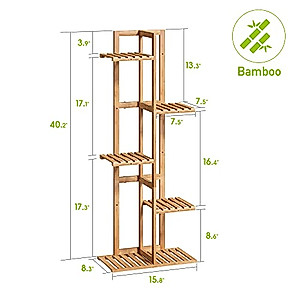 BMOSU Bamboo Plant Stand For Indoor Outdoor Plants Corner Plant Shelf Flower Stands Tall Plant Shelf 6 Potted Holder Shelf Plant Rack Potted Plant Holder Display Rack For Balcony Bedroom Living