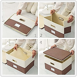 SZSJA Fabric Bins with Lids Linen Storage Boxes with Lids, Collapsible Storage Cubes 3 Pack Stackable Closet Storage Bins, Foldable Cloth Organizer Containers for Bedroom Storage