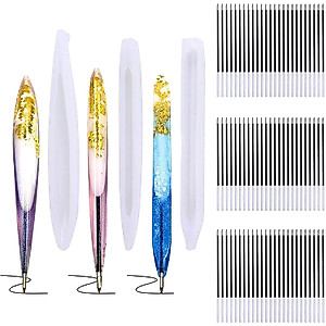 3 Pieces Pen Shape Resin Mold Ballpoint Pen Silicone Molds Epoxy Resin Molds Resin Casting Molds with 75 Pieces Ballpoint Refill Pens for DIY Resin Crafts Making (Assorted Color)