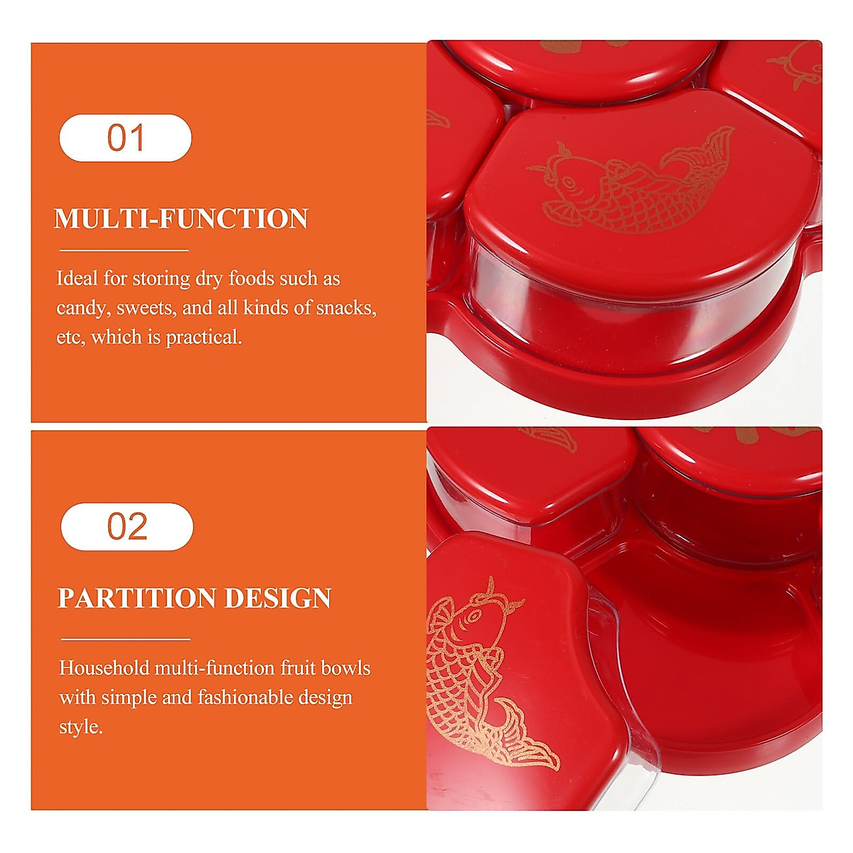 Yardwe Snack Box Candy Dish Chinese Snacks Storage Box Dried Fruit Box Rotating with 6 Compartments and Lid Chinese New Year Wedding Party Decoration