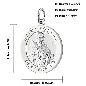 US Jewels Ladies 925 Sterling Silver 18.5mm Saint Agatha Medal Pendant 1.5mm Rope Chain Necklace, 18in