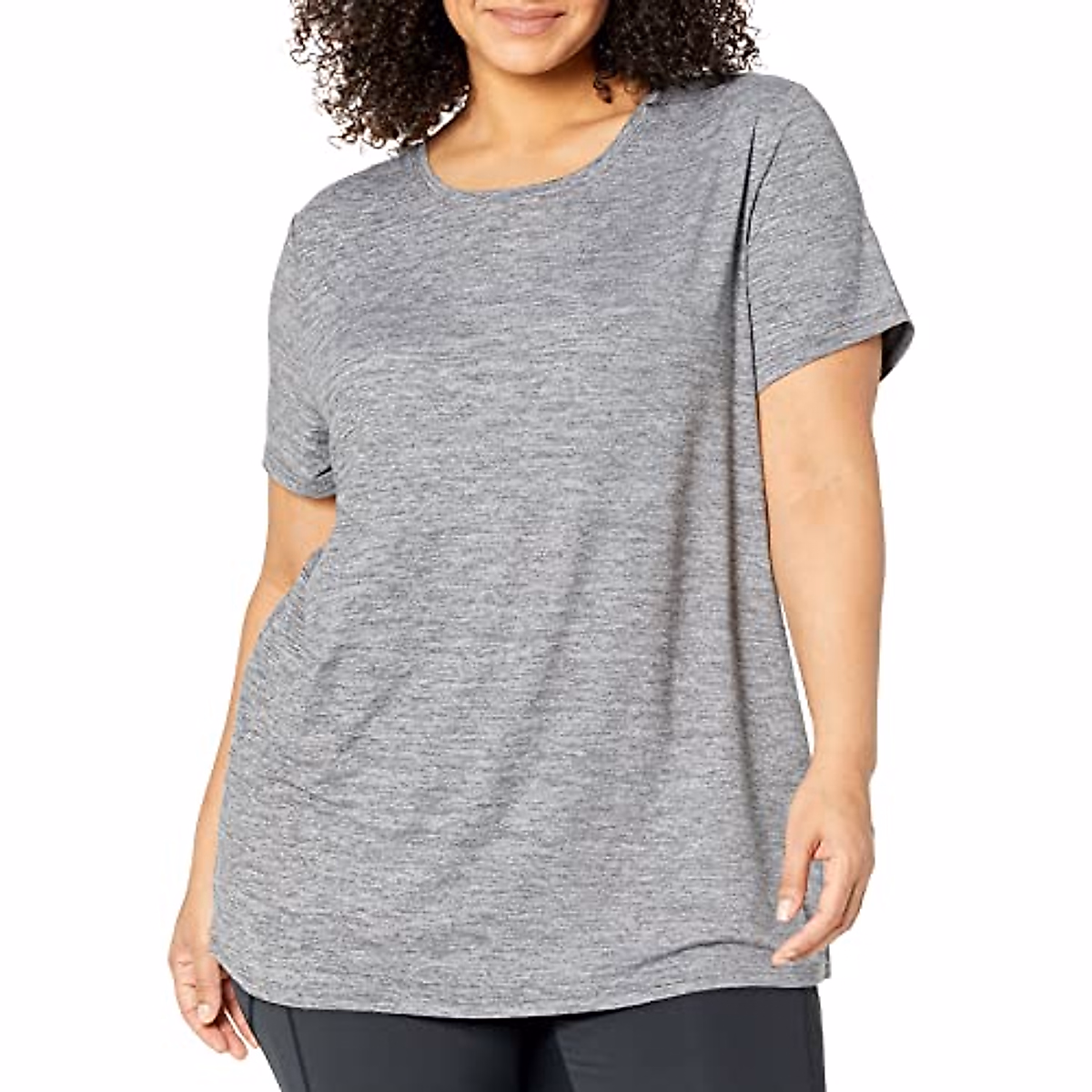Amazon Essentials Women's Tech Stretch Short-Sleeve Crewneck T-Shirt (Available in Plus Size), Pack of 2, Black/Dark Grey Space Dye, X-Large