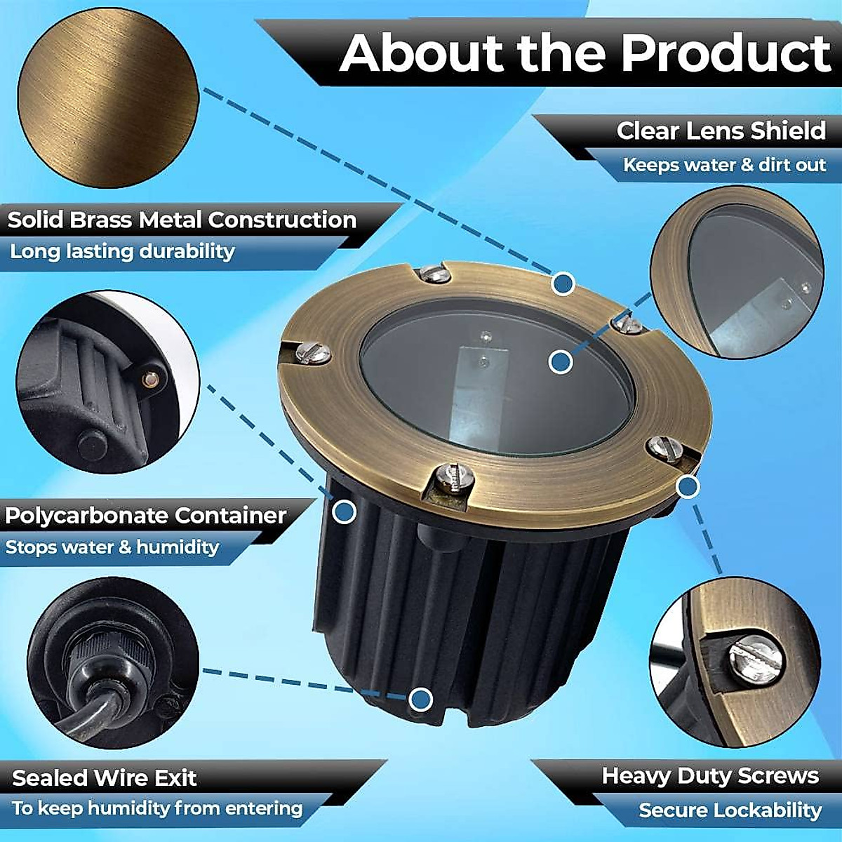 LED Spot Lights Outdoor Landscape Lighting Well Lights 173 - Solid Brass In Ground Light with 7W LED Bulb Security Landscape Lights for Bright Long Lasting Home Garden Patio Pool Area Deck Lighting