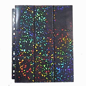 30PCS Holographic Trading Card Sleeve Pages Gemstone Foil Card Sleeves TCG&Photo 9 Pockets Fit 3 Ring Binder Pages (Side Loading Black Pages)