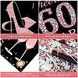 Kauayurk Birthday Decorations Cheers to 60 Years Banner, Rose Gold 60 Year Old Birthday Backdrop Party Supplies for Women, Large Fifty Birthday Poster Sign Decor