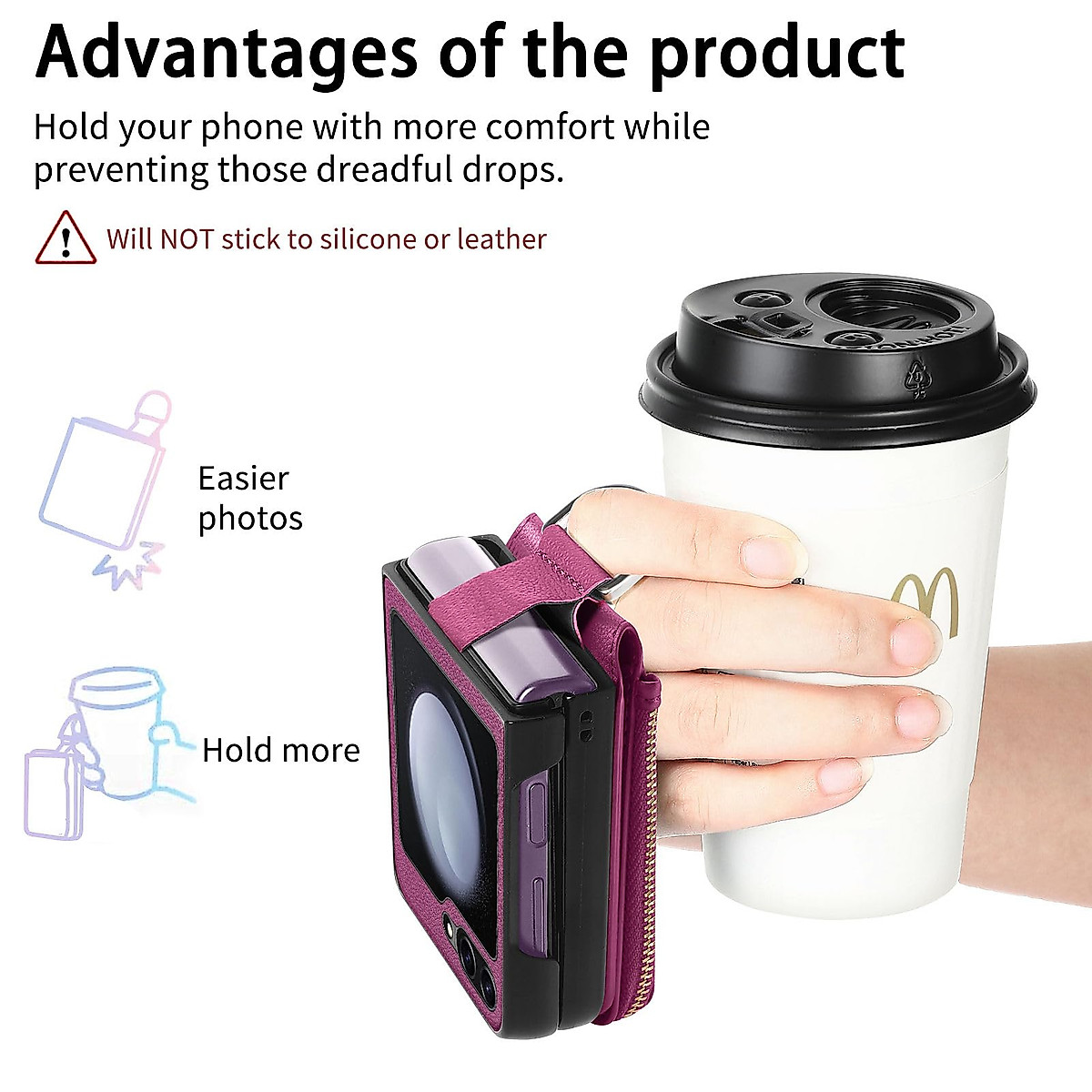 Asuwish Compatible with Samsung Galaxy Z Flip 5 5G 2023 Wallet Case and Card Slot Holder Ring Magnetic Clasp Cell Accessories Protective Zipper Phone Cover for ZFlip5 Z5 Flip5 5Z Flip5case Purple