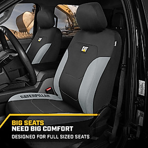 Caterpillar Flexfit Automotive Seat Covers for Cars Trucks and SUVs (Set of 2) – Black Seat Covers for Front Seats, Seat Protectors with Gray Honeycomb Trim, Auto Interior Covers