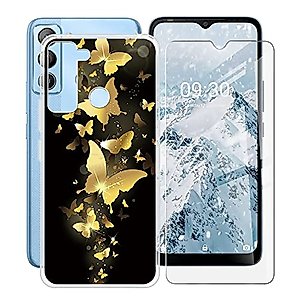 HHUAN Phone Case for Tecno Pop 5 LTE (6.52") with [1 X Tempered Glass Screen Protector], Clear Soft Silicone Shockproof Cover, TPU Anti-Yellow Shell, for Tecno Pop 5 LTE Case - WMA30