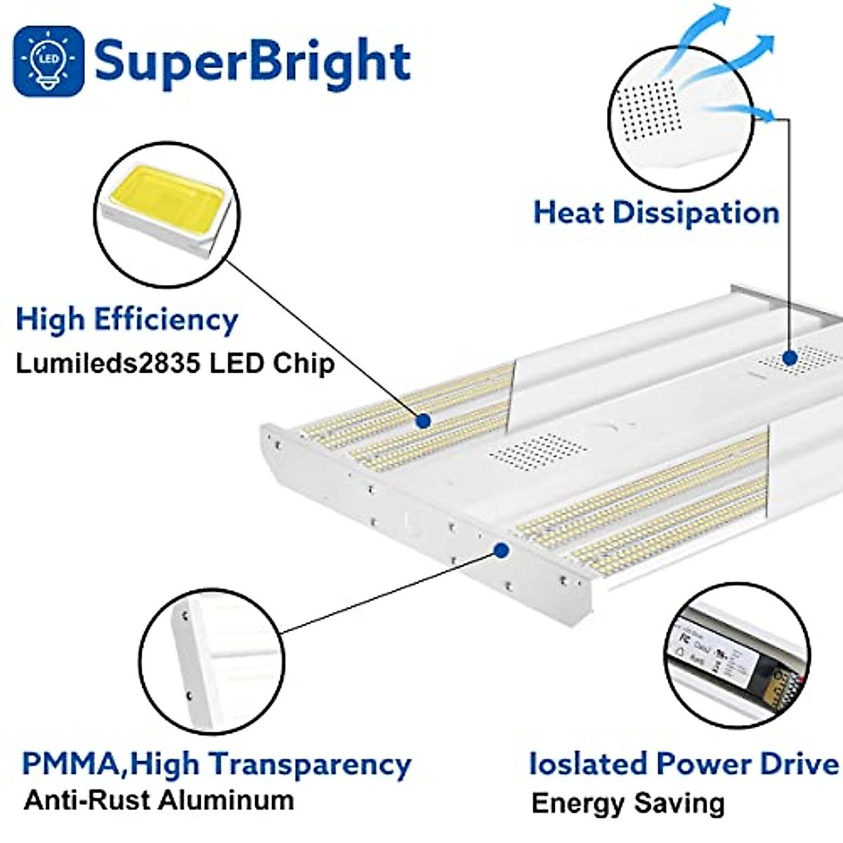 ELECALL Linear LED High Bay Light 21735LM 161W 2FT 5000K (600W HPS Eqv.) Warehouse Light for Workshops Garages Shop, Hanging and FlushMount, 0-10V Dimmable, UL DLC,6 Lamp Fluorescent Replacement