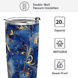 sanluoli Blue Gold Irregular Grain Stainless Steel coffee cup travel with Straw Lid coffee mugs with lids for café leakproof insulated tumbler 20 OZ