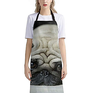 Dellukee Kitchen Adjustable Bib Apron With Pocket Pug Printed Women Men Cute Durable Waterproof Aprons For Home Restaurant BBQ, 36" x 28.6"