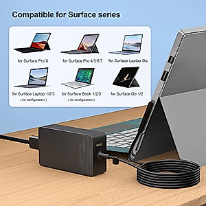 65W Surface Pro Laptop Charger for Microsoft Surface Pro 9, 8, 7+, 7, 6, 5, 4, 3, X, Surface Laptop 5 Studio 4 Go 3 2, Surface Go 3 2 1, Surface Book and Travel Case