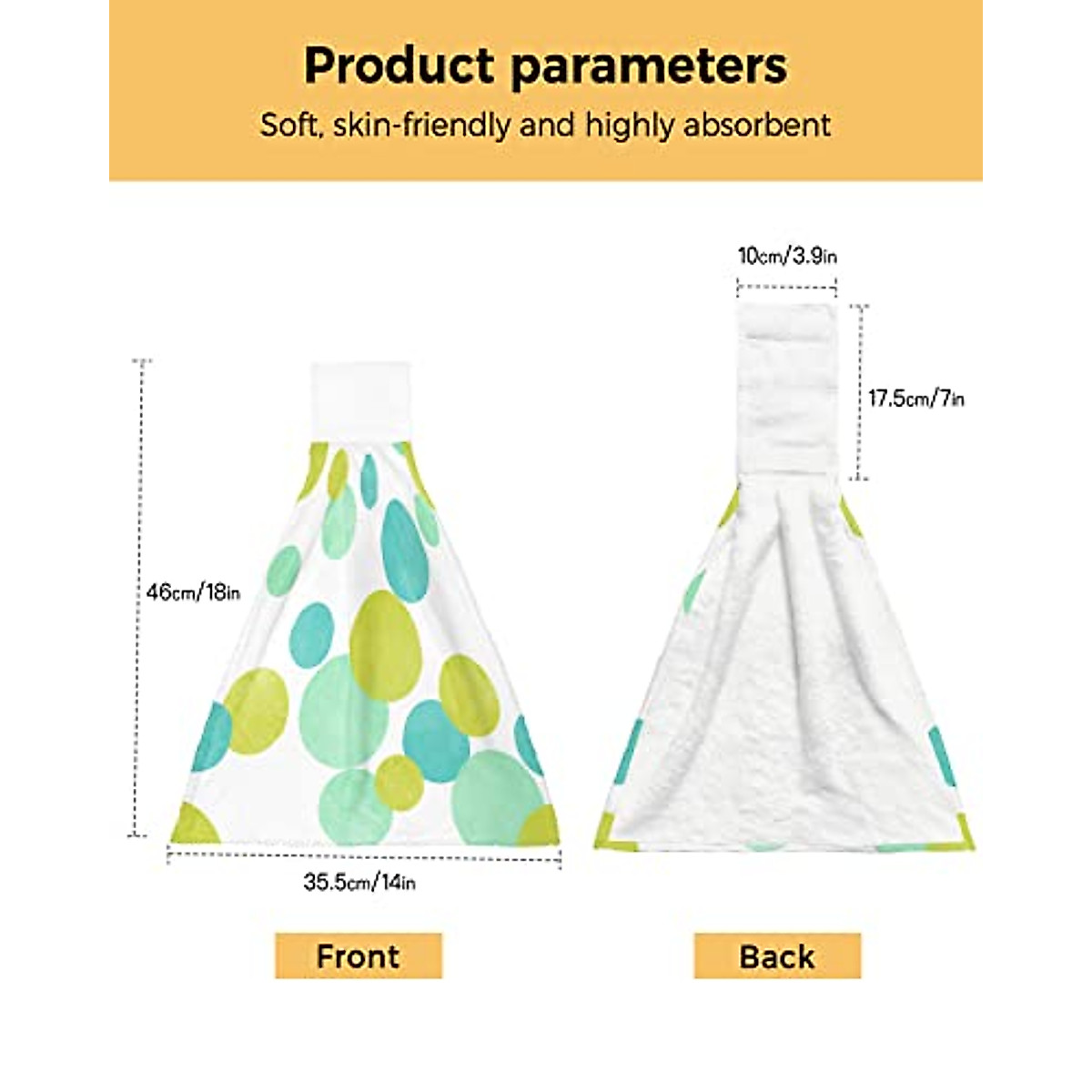 CyCoShower Hanging Hand Towels Kitchen Towel Simple Blue and Lime Green Polka Dots Bathroom Hand Towels with Loop Tie Towels Soft,Absorbent Tea Bar Towels,2pcs